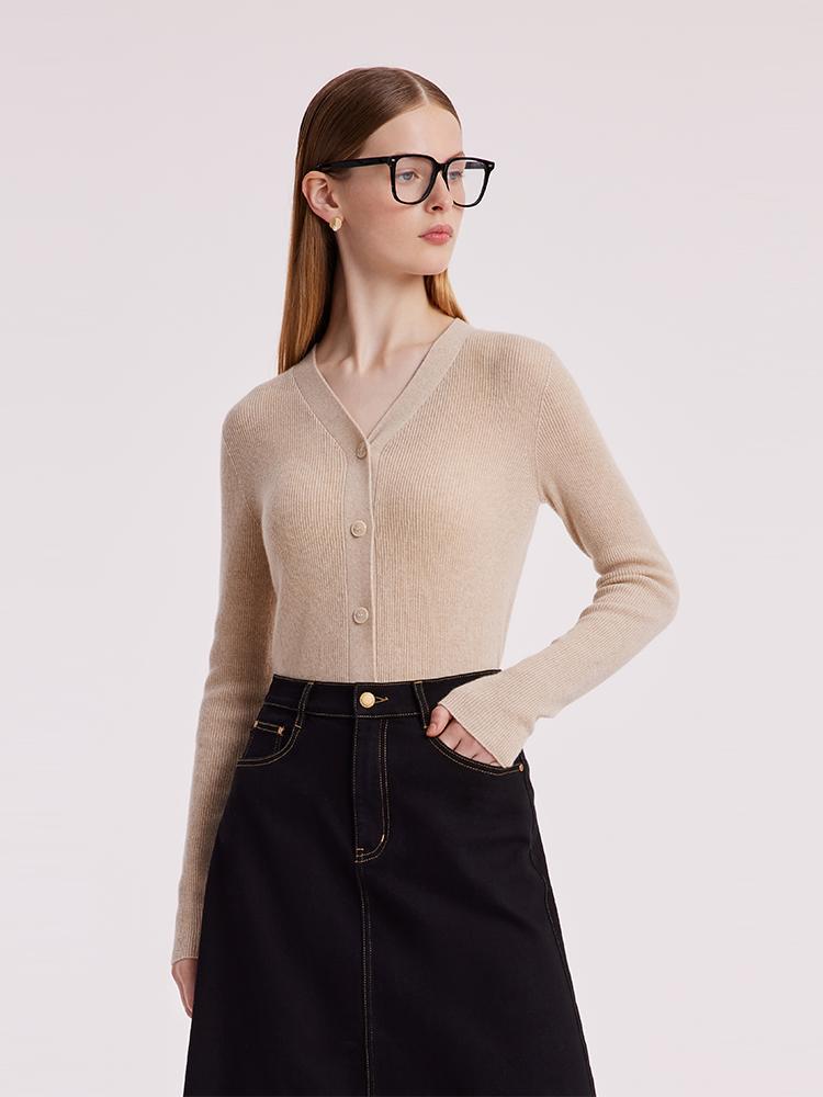Beige Seamless Cashmere Lady Cardigan – GOELIA