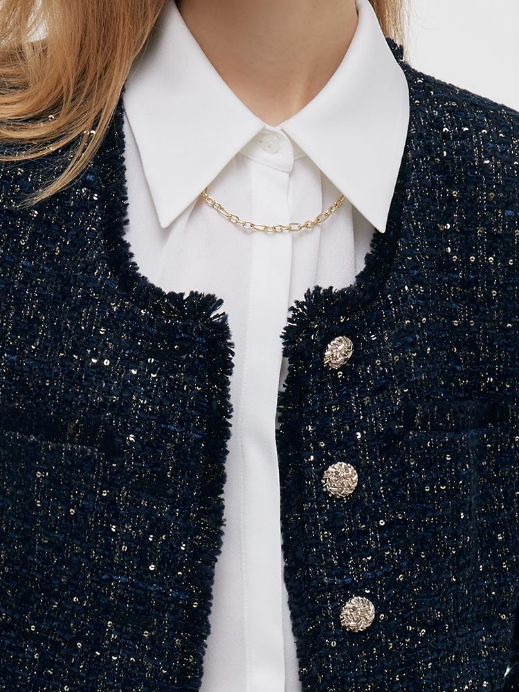 Wool Blend Tweed Square Neck Women Crop Jacket – GOELIA