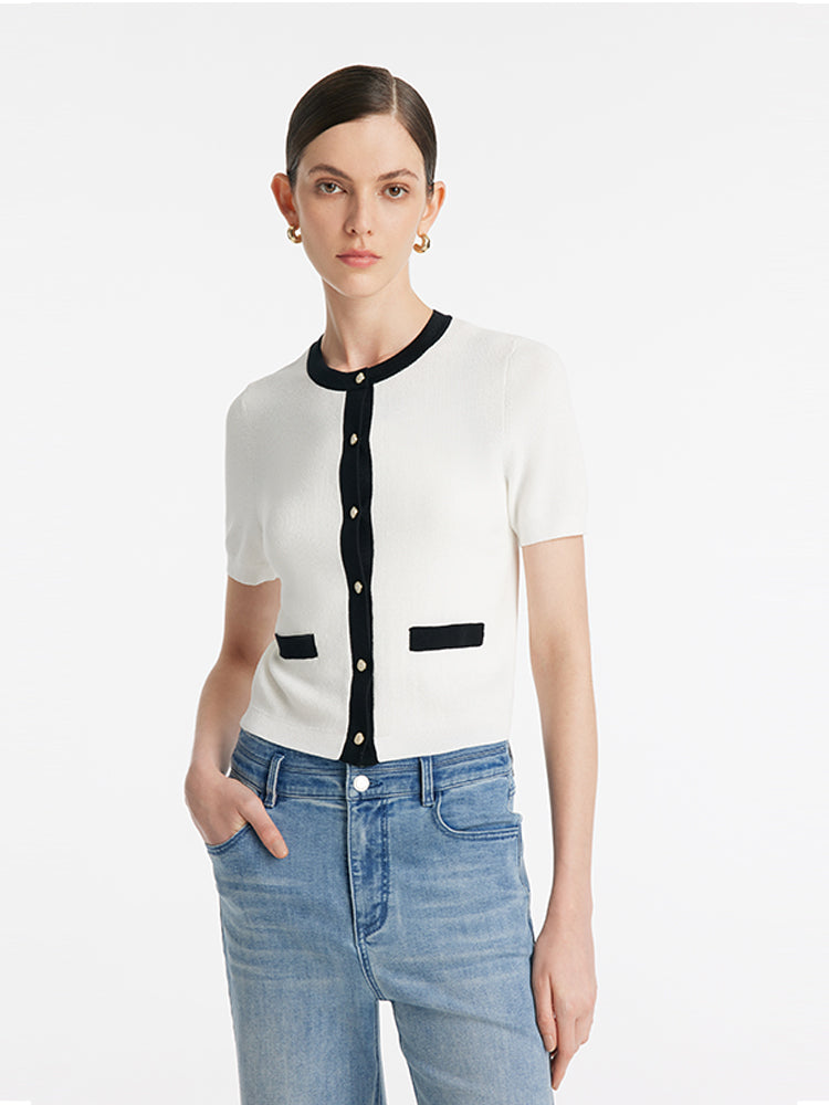 Contrast Trim Knitted Cardigan And Camisole Two-Piece Set – GOELIA