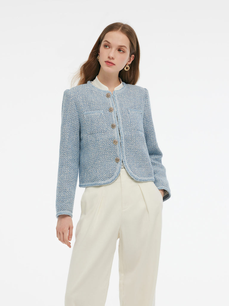 Tweed Round Neck Women Jacket – GOELIA