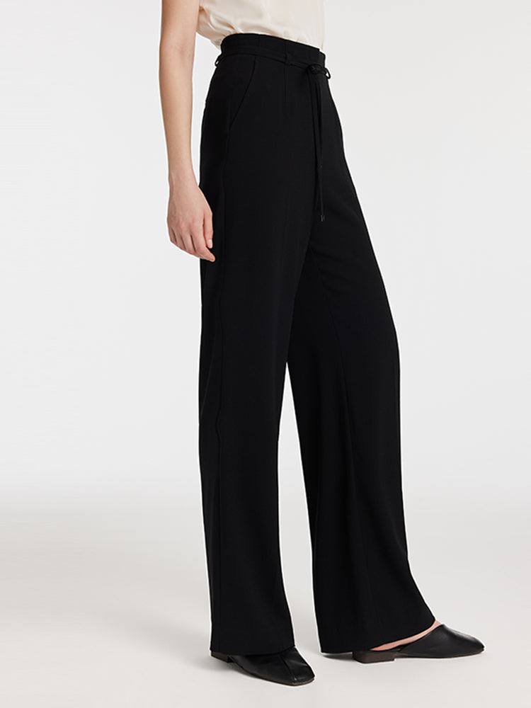 Triacetate High-Waisted Straight Women Pants With Rope Belt – GOELIA