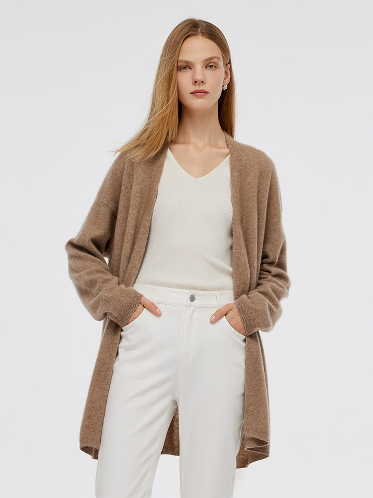 Light Camel Brushed Cashmere Short Women Cardigan – GOELIA