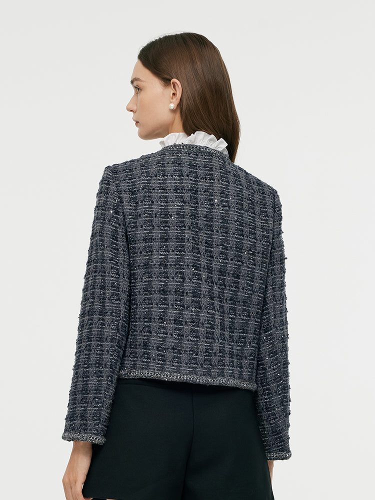 Wool Blend Tweed Sequins Women Crop Jacket – GOELIA