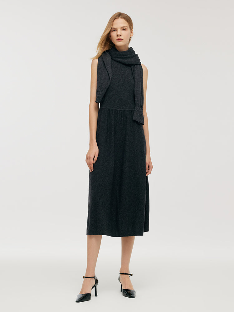 Wool Blend Multi-purpose Scarf And Sleeveless Knitted Midi Dress Two-P ...