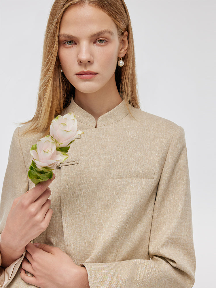 New Chinese-Style Mandarin Collar Crop Jacket And Pleated Skirt Two-Pi ...