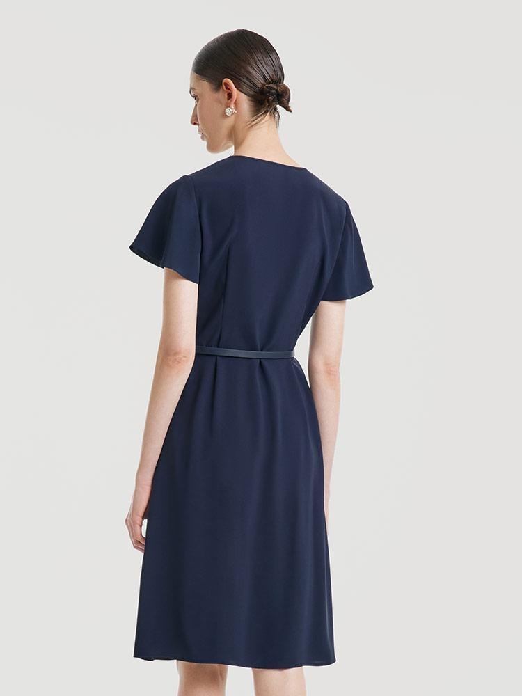 Triacetate Dress With Belt And Silk Scarf – GOELIA
