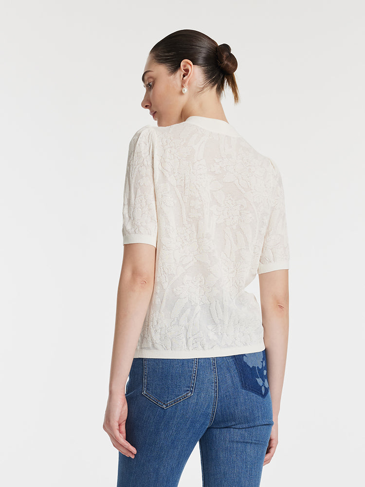 Iris Jacquard Sequins Mandarin Collared Women Knit Top – GOELIA