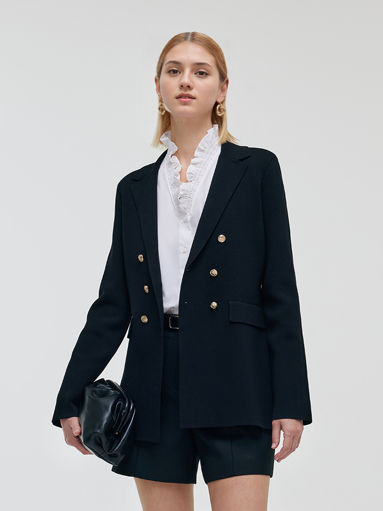 Stretch Lapel Women Knit Blazer – GOELIA