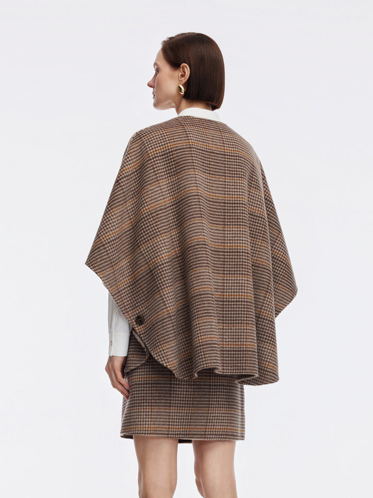 Cashmere Wool Plaid Double-Faced Reversible Women Cape Coat With Scarf ...