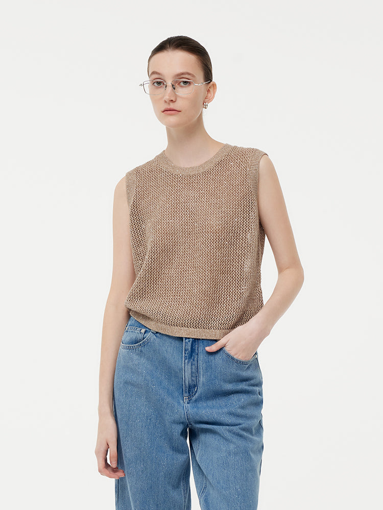Linen Sequin-Embellished Women Open-Knit Tank Top – GOELIA