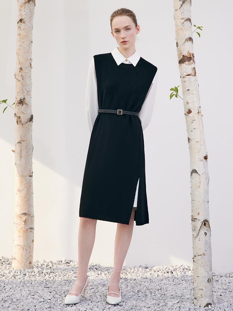 Pre-Order Black Vest Dress And White Women Shirt Dress Two-Piece Set ...