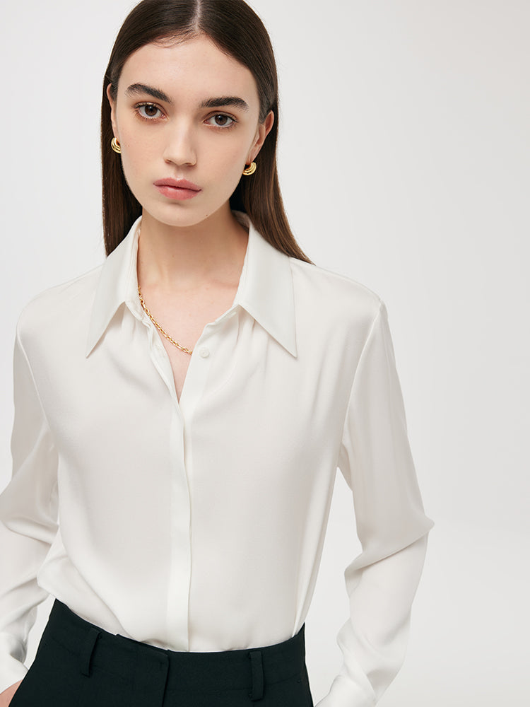 Acetate White Lapel Women Shirt With Detachable Chain – GOELIA