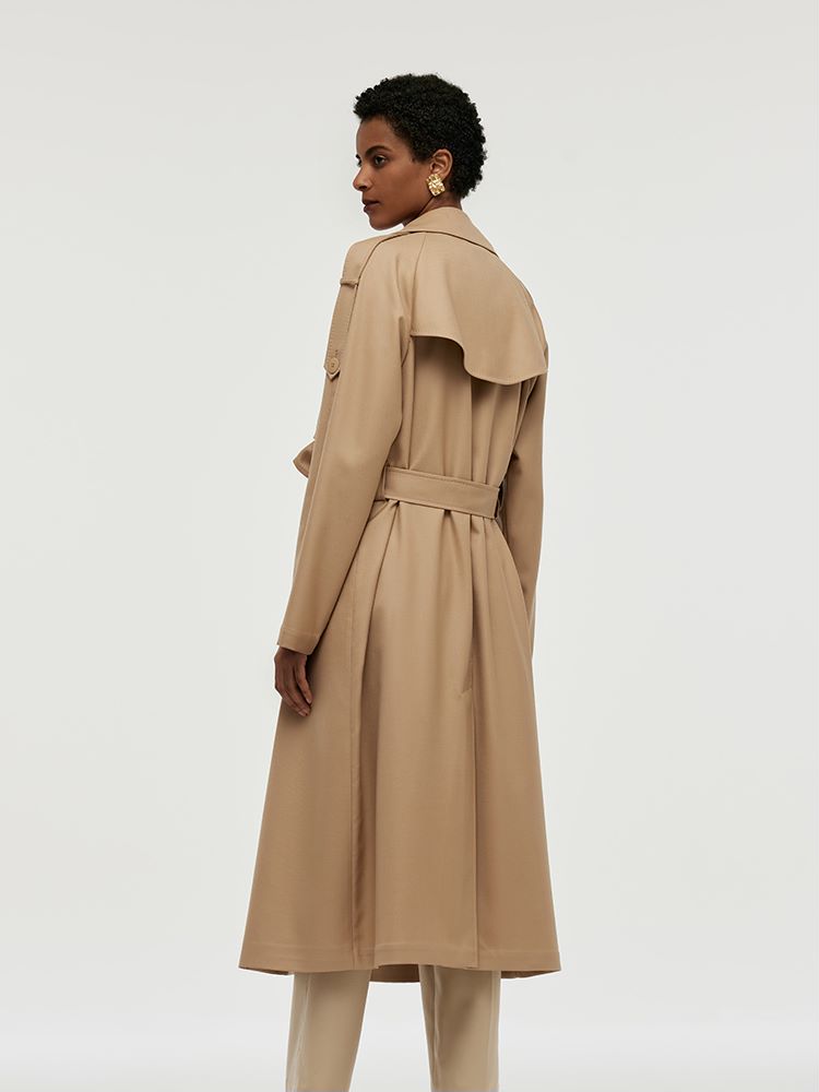 Worsted Wool Lapel Women Trench Coat With Belt – GOELIA