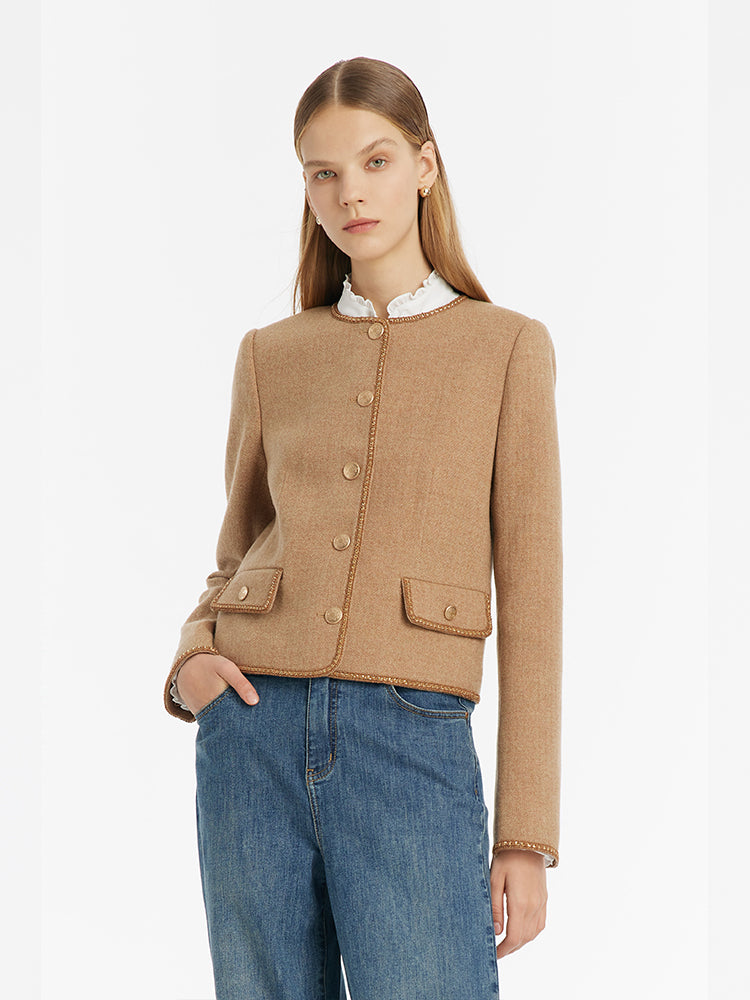 Washable Wool Round Neck Single-Breasted Women Jacket – GOELIA