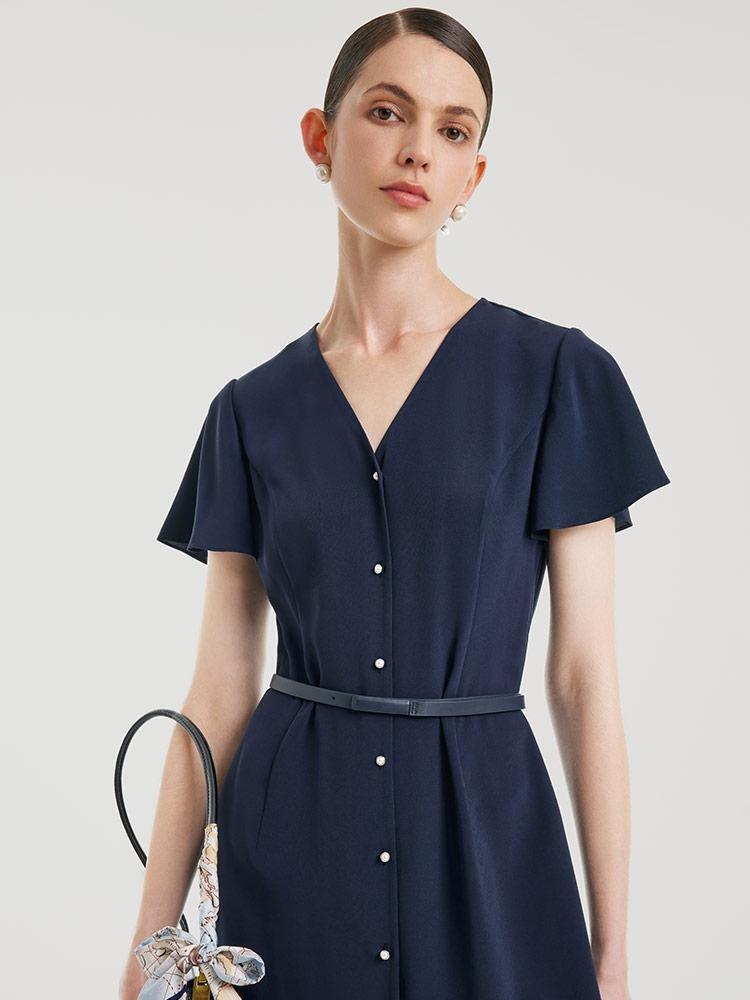 Triacetate Dress With Belt And Silk Scarf – GOELIA