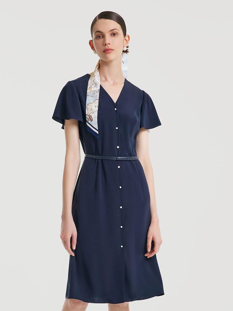 Triacetate Dress With Belt And Silk Scarf – GOELIA