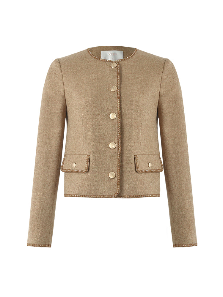 Washable Wool Round Neck Single-Breasted Women Jacket – GOELIA