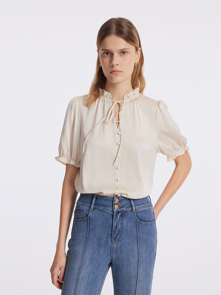 22 Momme Mulberry Silk Ruffle Collar Women Blouse – GOELIA