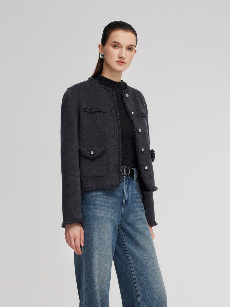 100% Wool Frayed Edge Women Jacket – GOELIA