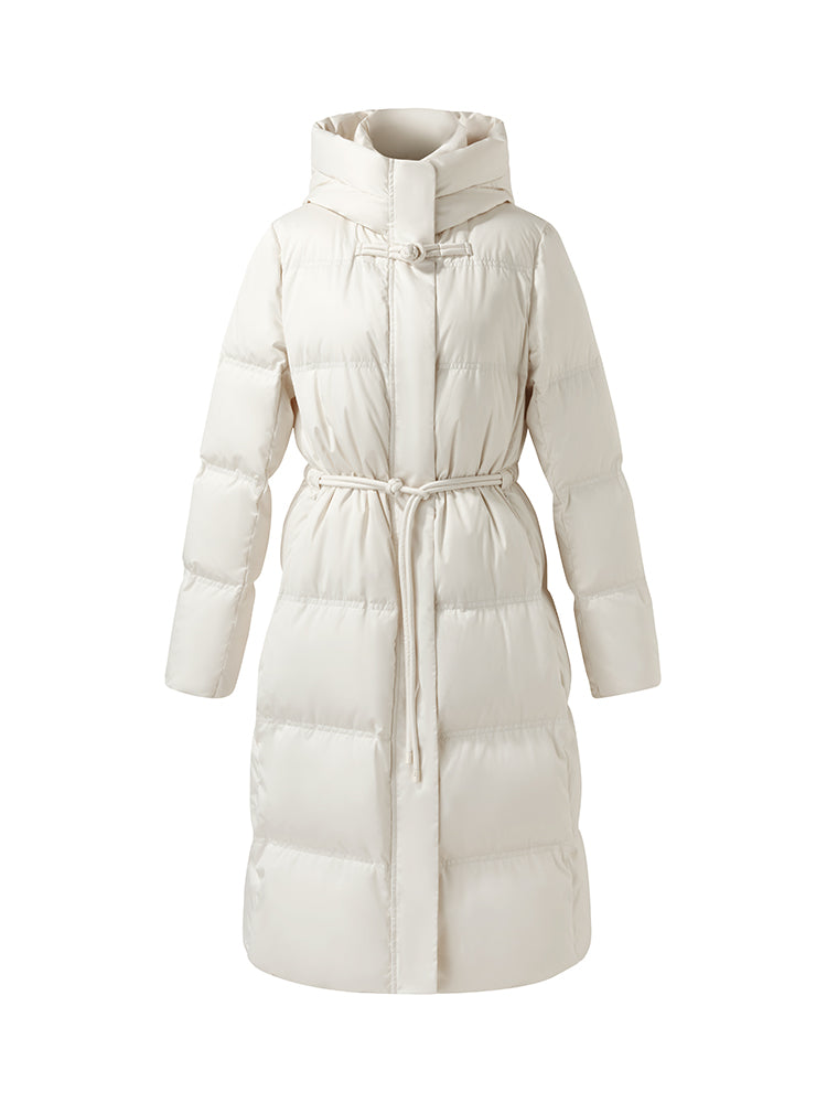 Gathered Waist Hooded Long Goose Down Coat – GOELIA
