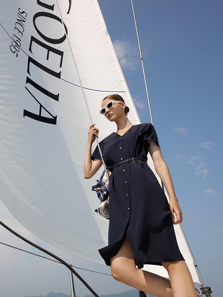 Triacetate Dress With Belt And Silk Scarf – GOELIA