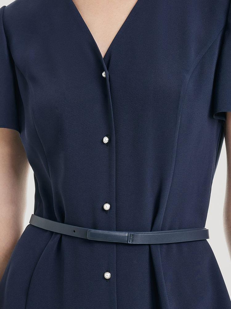 Triacetate Dress With Belt And Silk Scarf – GOELIA