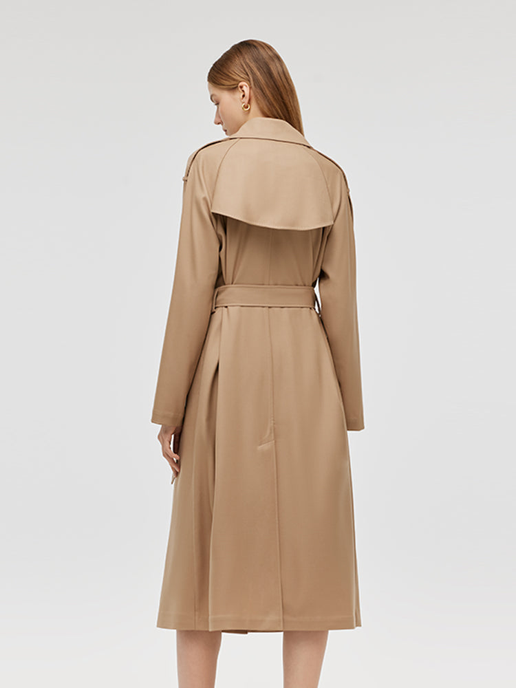 Worsted Wool Lapel Women Trench Coat With Belt – GOELIA