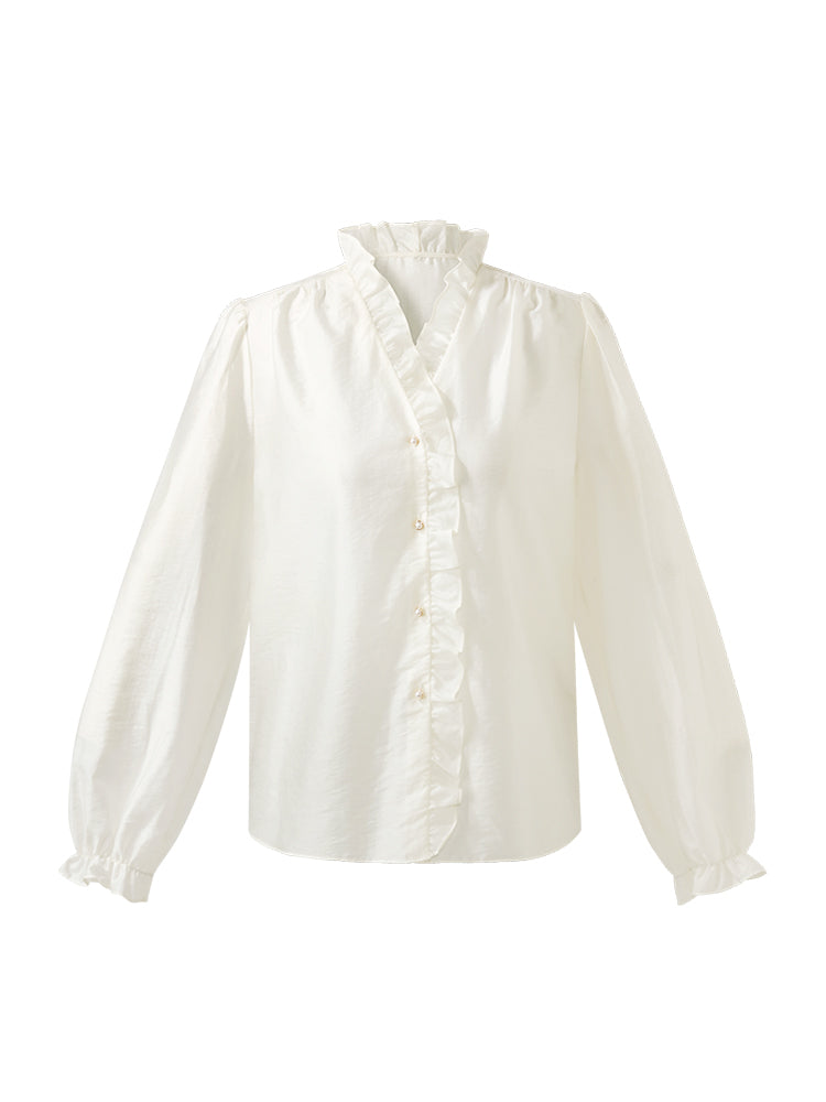 Tencel Ruffle Neck Women Shirt – GOELIA
