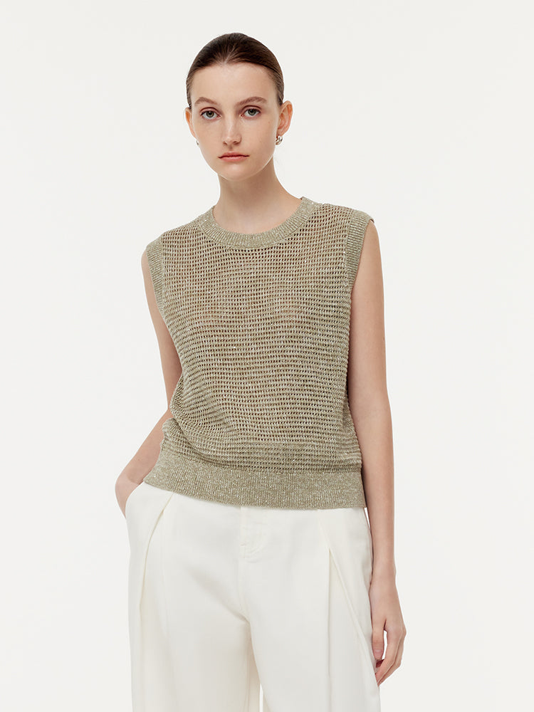 Linen Sequins Openwork Women Knit Tank Top – GOELIA