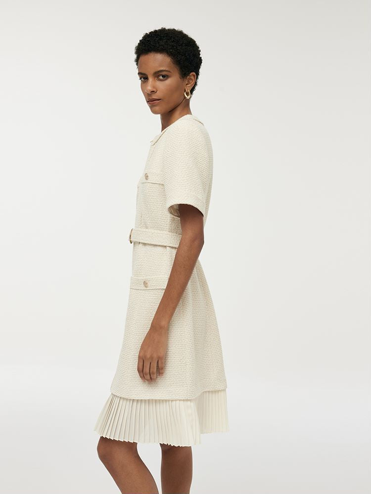 Wool Blend Tweed Women Mini Dress With Belt – GOELIA