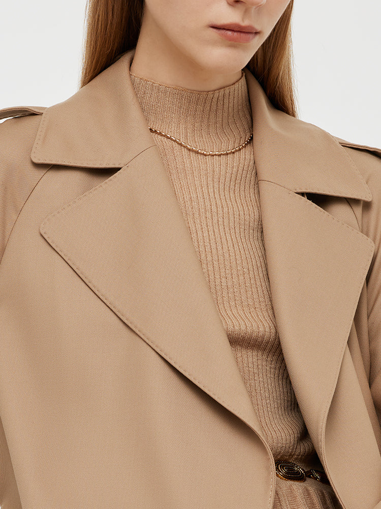 Worsted Wool Lapel Women Trench Coat With Belt – GOELIA
