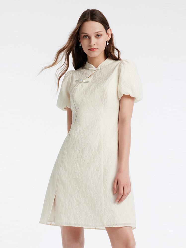 White Mandarin Collar Cheongsam Qipao Mini Dress – GOELIA