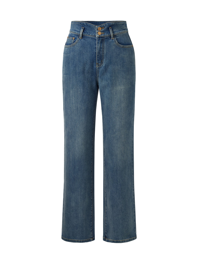 Denim Women High-Waisted Straight Leg Jeans – GOELIA