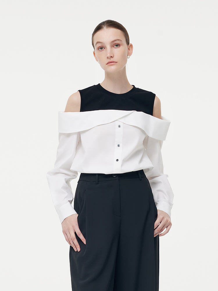 Cold Shoulder Color Block Women Shirt – GOELIA