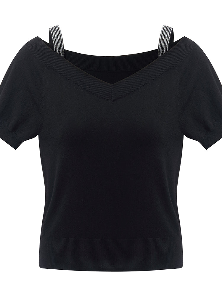 Tencel Cold Shoulder Gathered Waist Women Knit Top – GOELIA