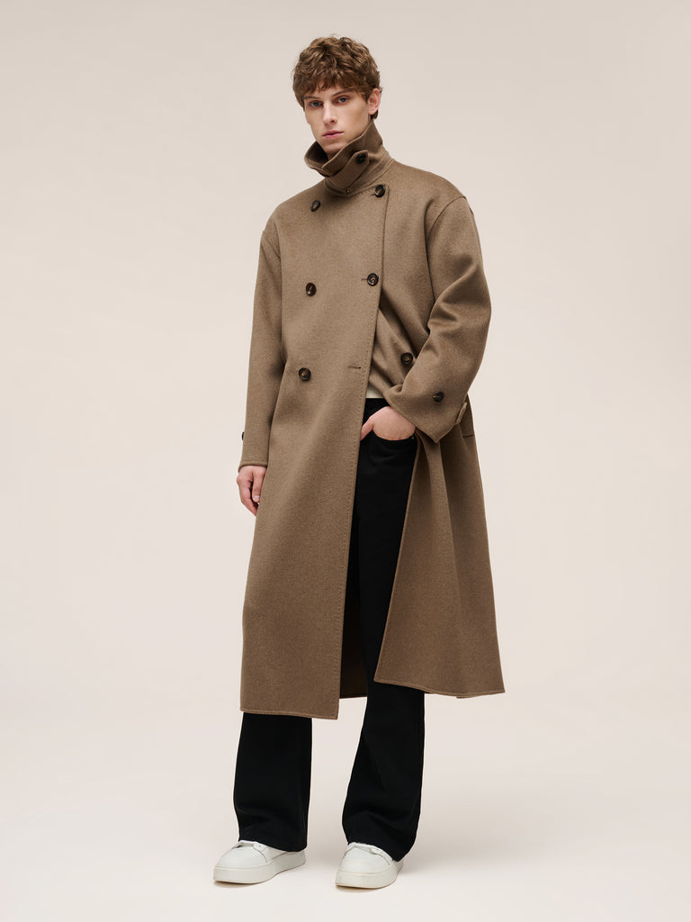 Cashmere Wool Blend Double-Faced Unisex Wrap Overcoat – GOELIA