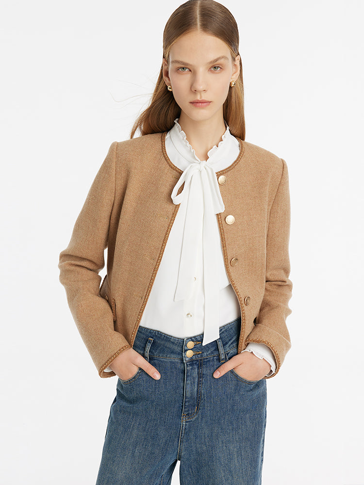 Washable Wool Round Neck Single-Breasted Women Jacket – GOELIA