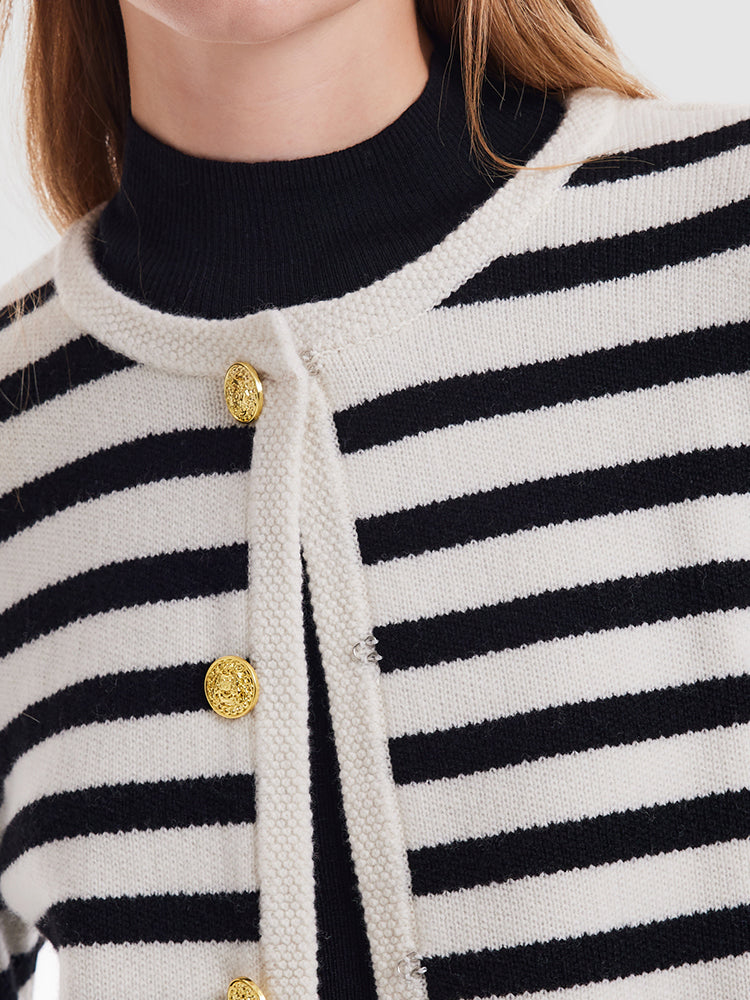 Button Up Woolen Striped Lady Cardigan – GOELIA