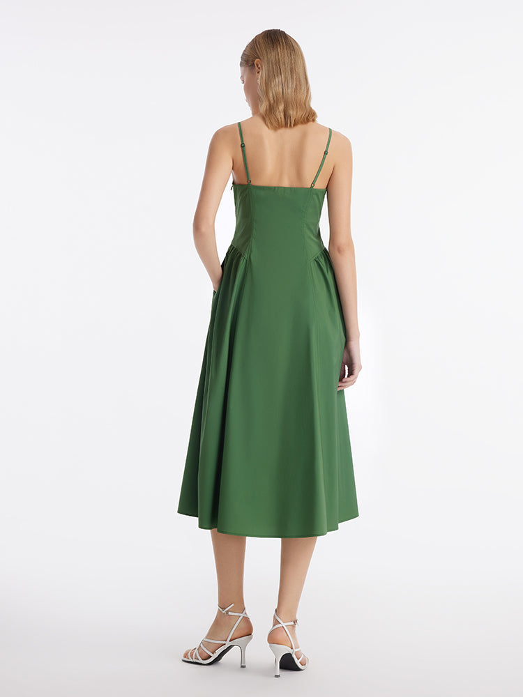 Gathered Waist Spaghetti Strap Women Midi Dress With Detachable Bra Pa ...