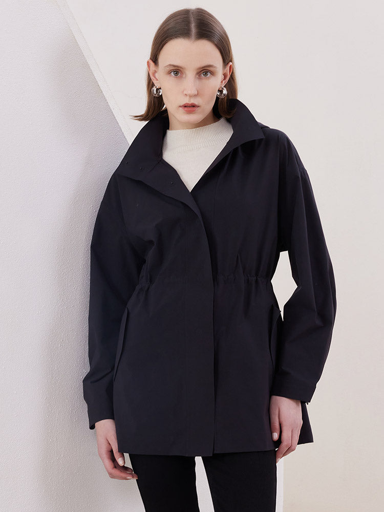 Black Gathered Waist Parka Jacket – GOELIA