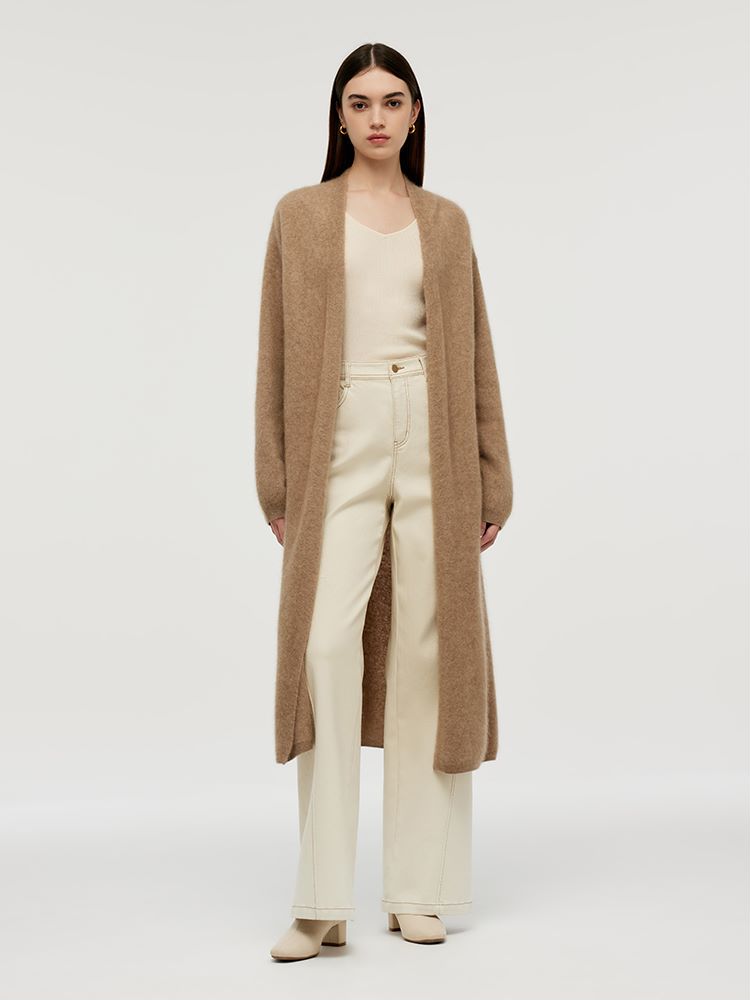 Light Camel Brushed Cashmere Long Women Cardigan – GOELIA