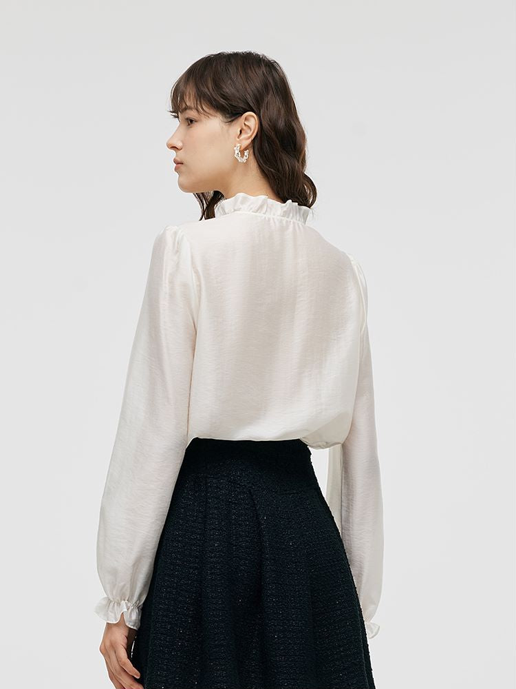Tencel Ruffle Neck Women Shirt – GOELIA