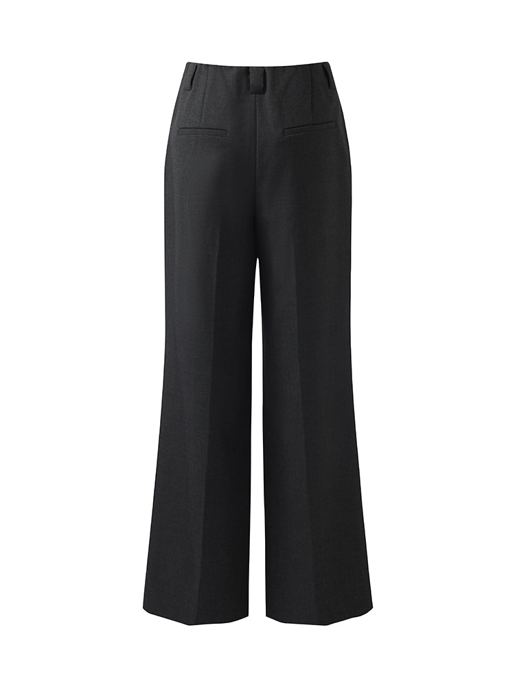 Worsted Wool Women Wide Leg Pants With Leather Belt – GOELIA