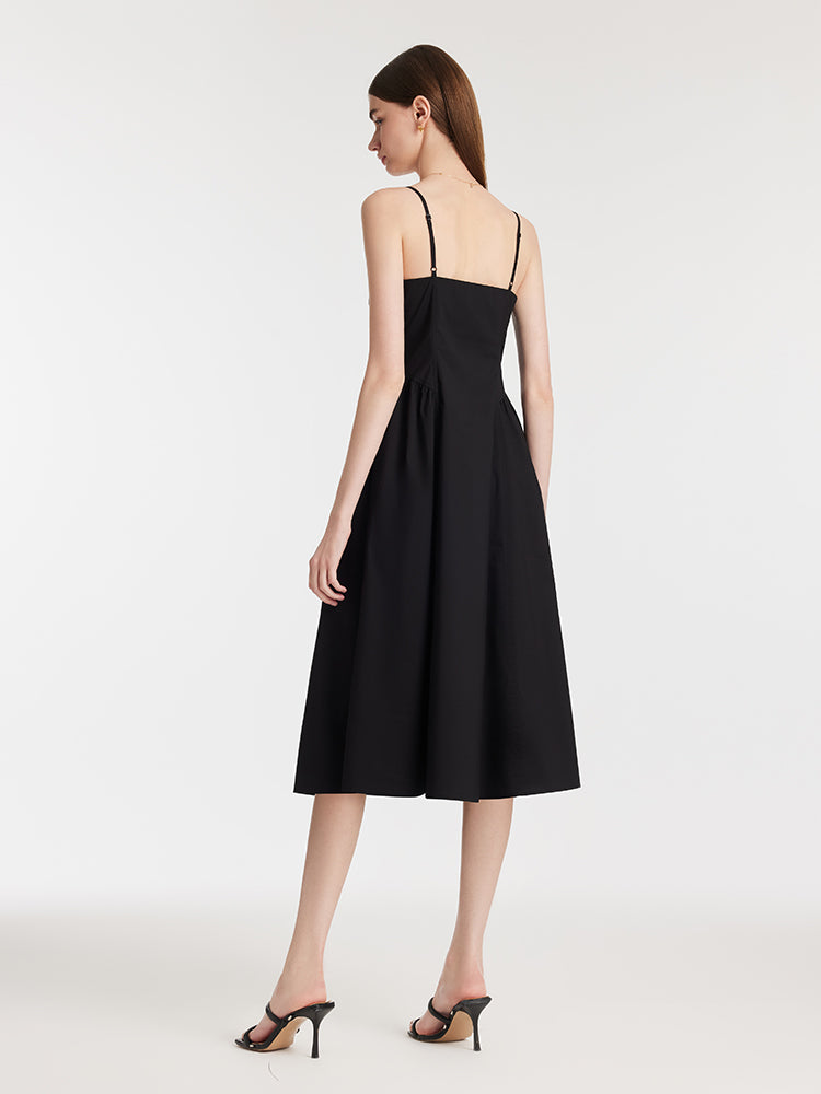 Gathered Waist Spaghetti Strap Women Midi Dress With Detachable Chest ...