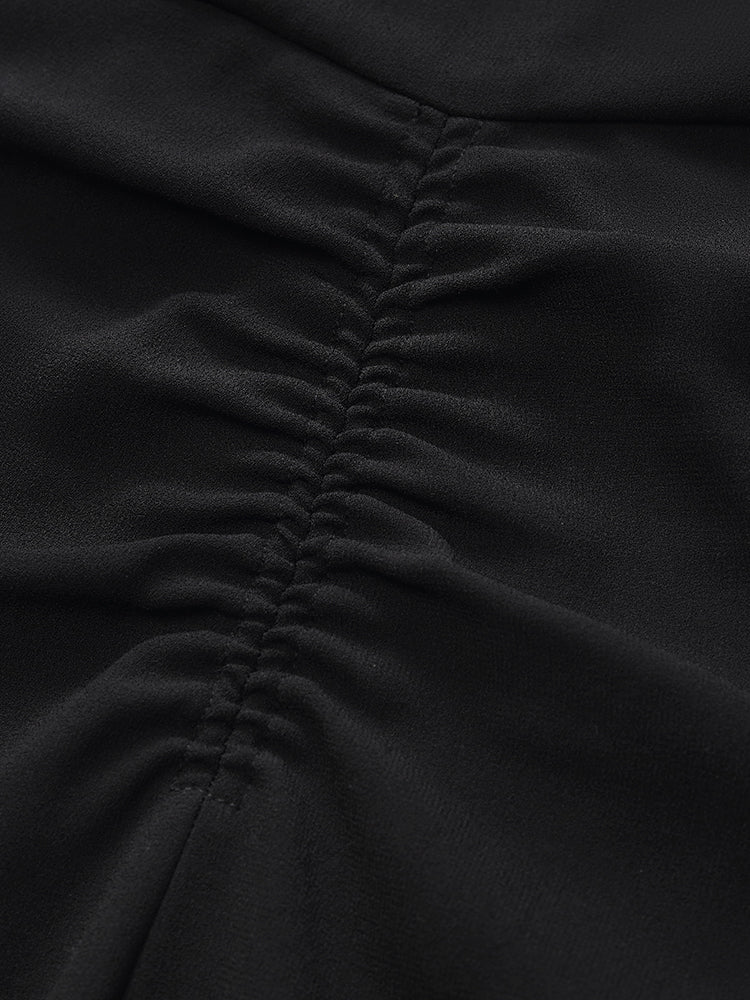 Triacetate V-Neck Ruched Women Midi Dress – GOELIA