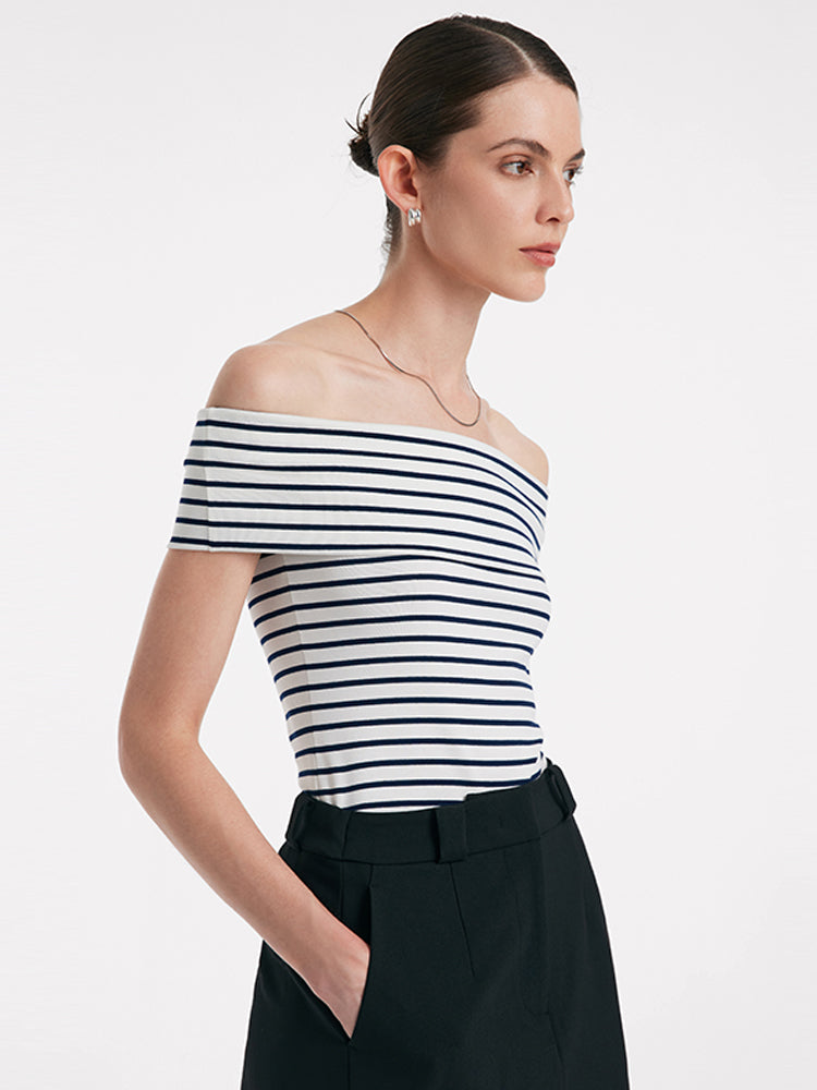 Off Shoulder Striped Slim Top – GOELIA