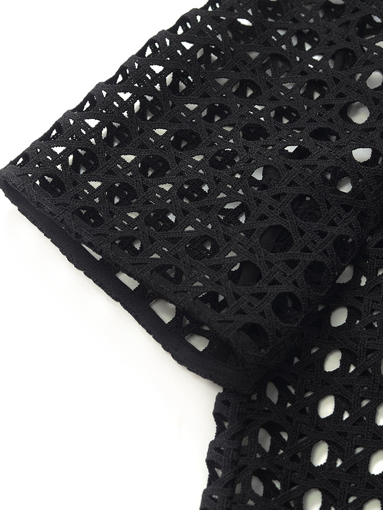 Lace Openwork Crop Jacket And Half Skirt And Knitted Camisole Three-Pi ...