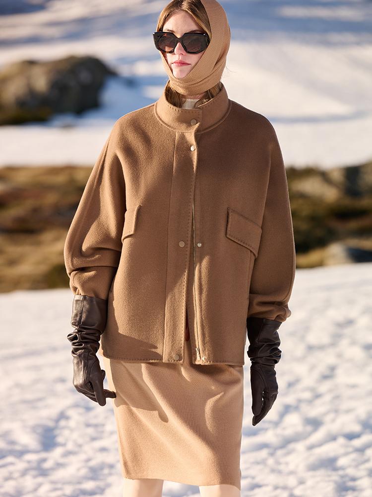 Brown Tencel Wool Mid-Length Jacket – GOELIA