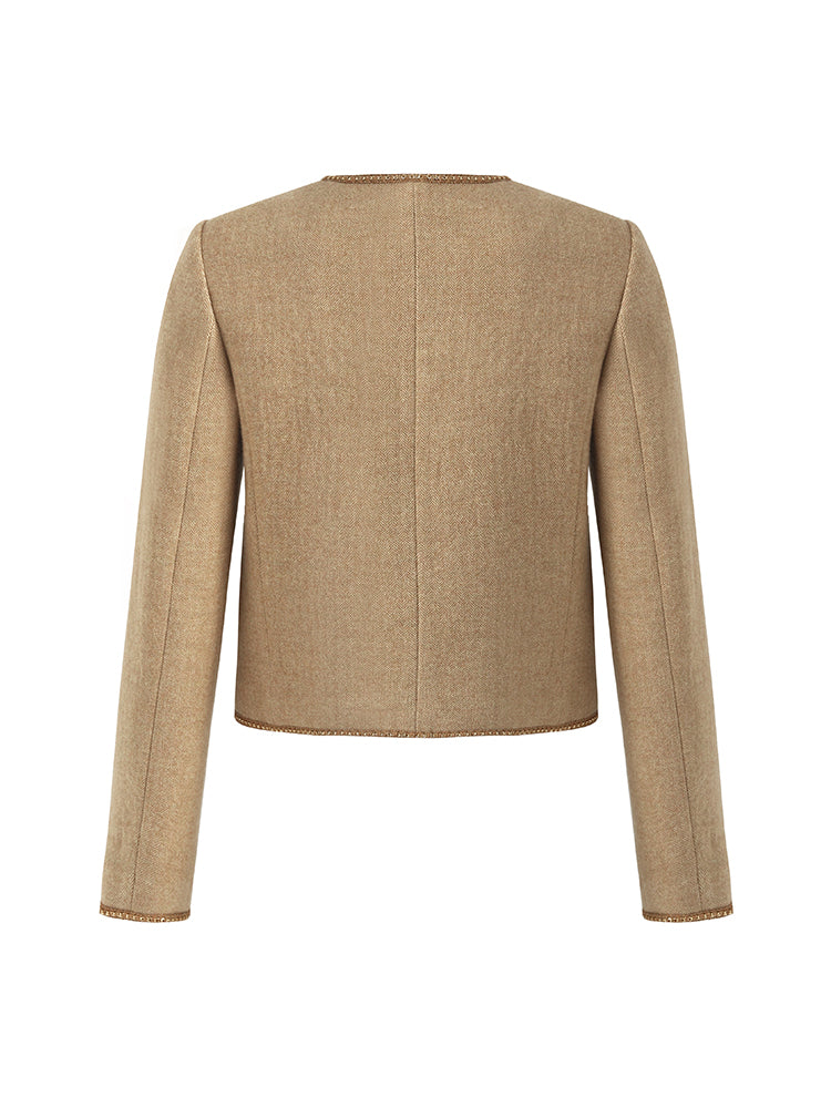 Washable Wool Round Neck Single-Breasted Women Jacket – GOELIA