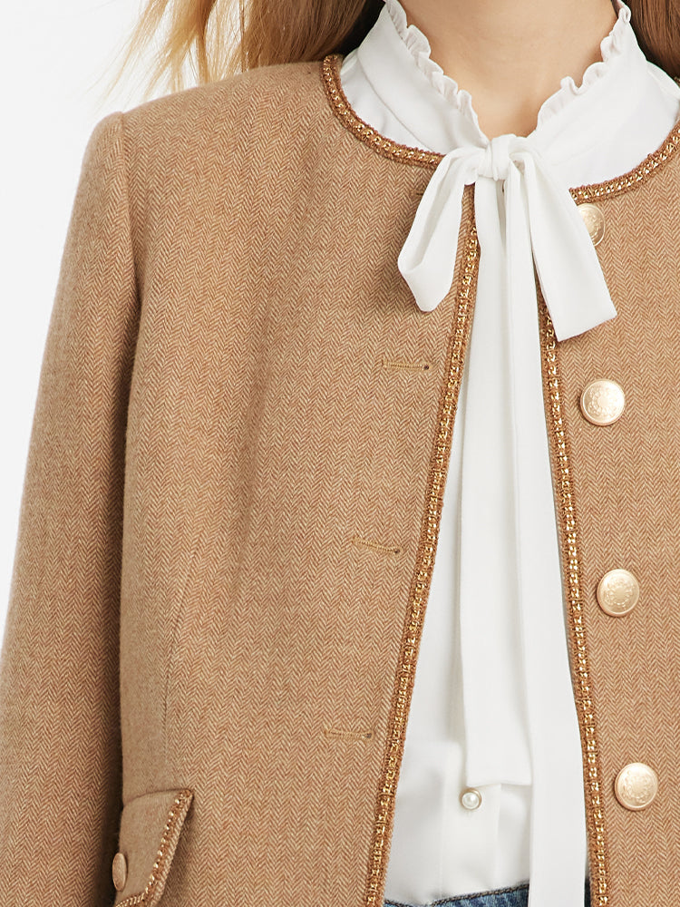 Washable Wool Round Neck Single-Breasted Women Jacket – GOELIA